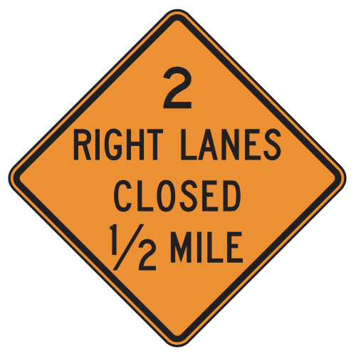 MUTCD W20-5a Right Lanes Closed Construction Sign